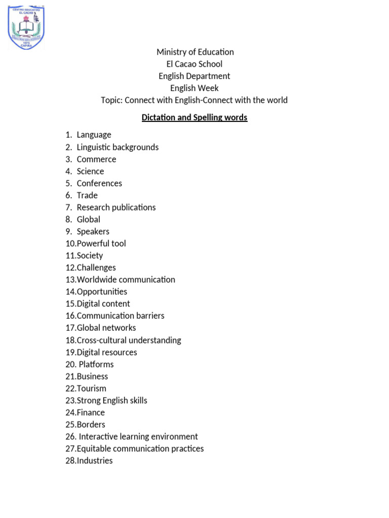 Dictation Ans Spelling Words | PDF