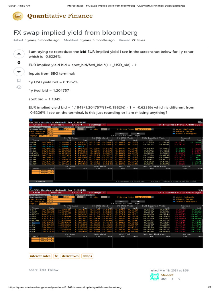 Interest Rates - FX Swap Implied Yield From Bloomberg | PDF