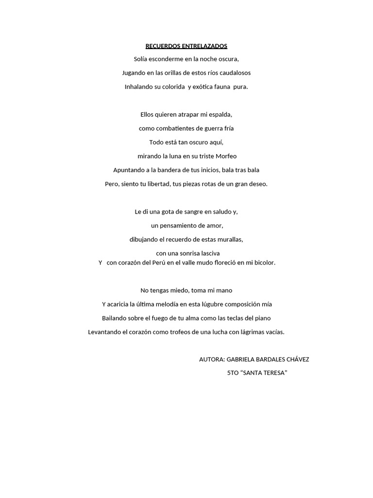 RECUERDOS ENTRELAZADOS - Poema - 5to | PDF