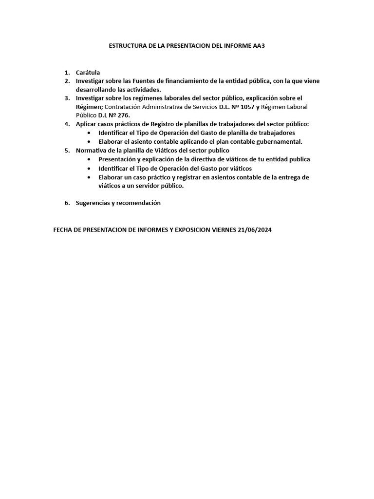 Estructura de La Presentacion Del Informe Aa3 | PDF