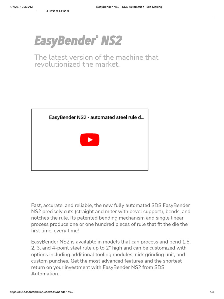 EasyBender NS2 - SDS Automation - Die Making | PDF