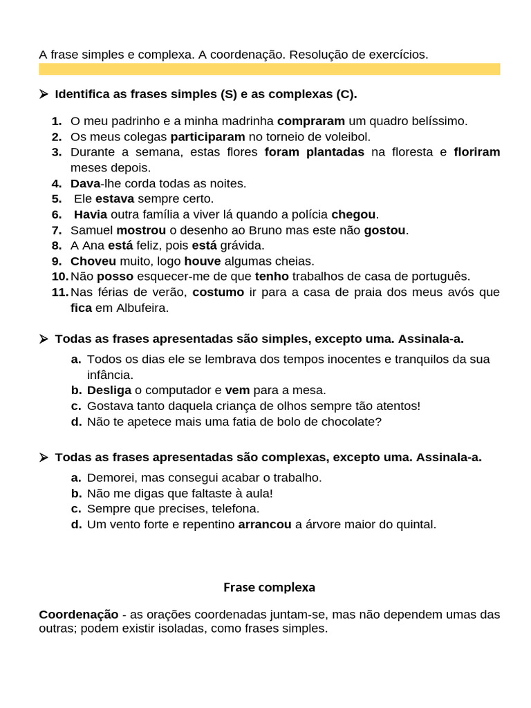 Frase Simples e Complexa Coordenaçao | PDF