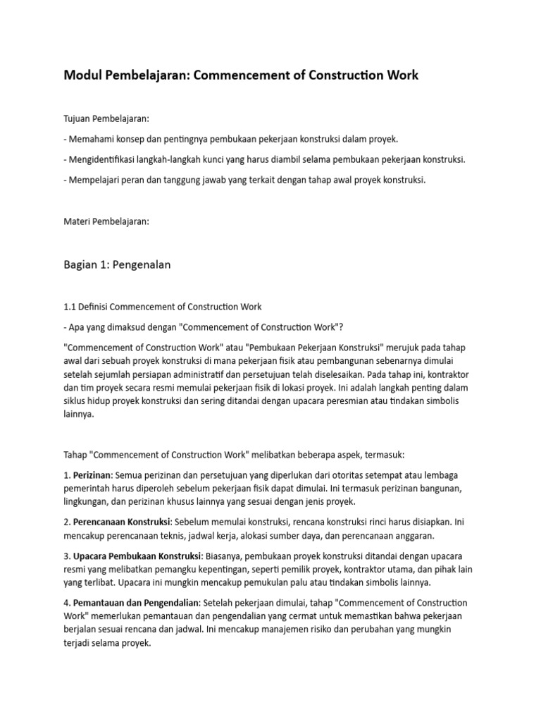 Commencement of Construction Work | PDF