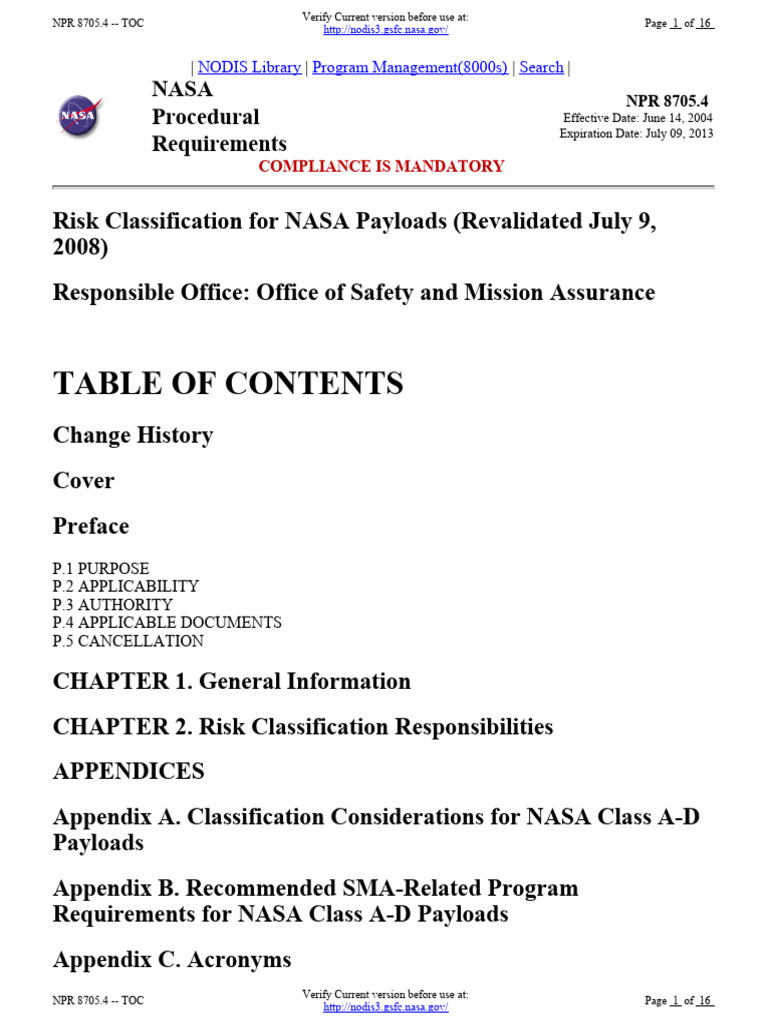 NASA Payload Risk Classification | PDF | Reliability Engineering | Nasa