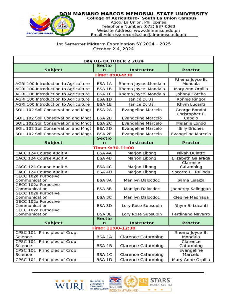 02 Midterm Schedule | PDF | Agriculture