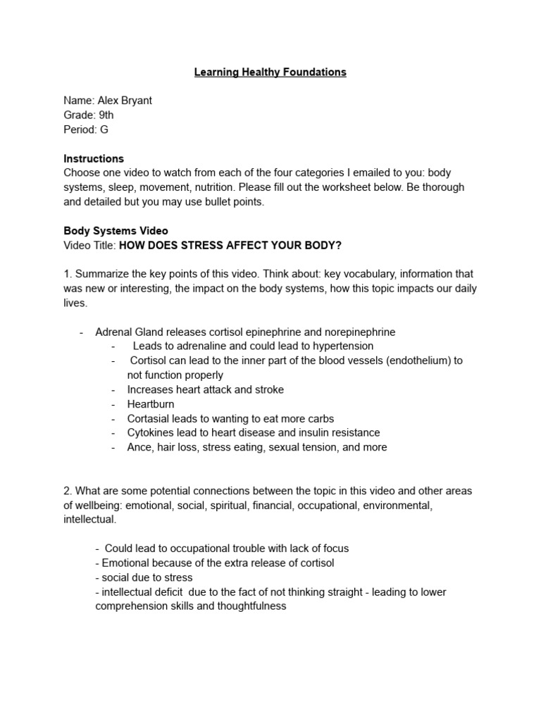 Learning Healthy Foundations | PDF | Thyroid | Sleep