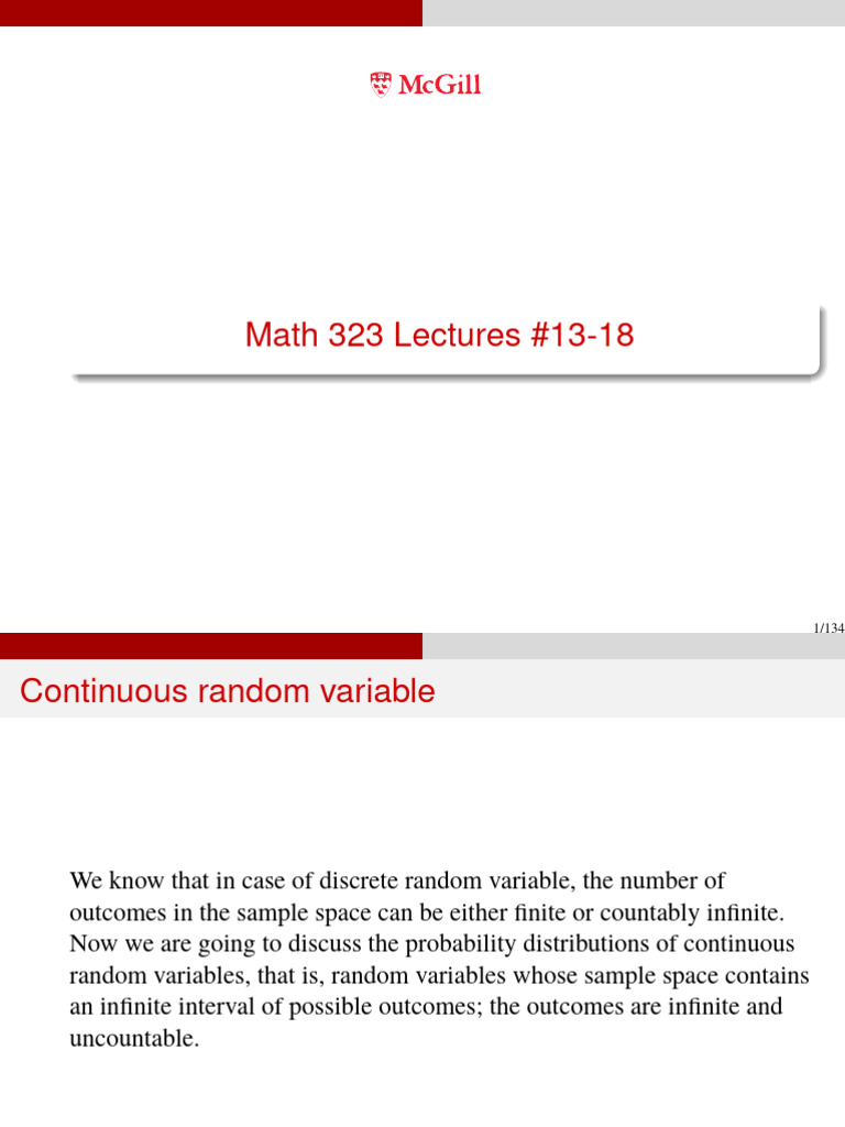 McGill Math - 323 - Lectures 13-18 W23 | PDF | Probability Distribution ...