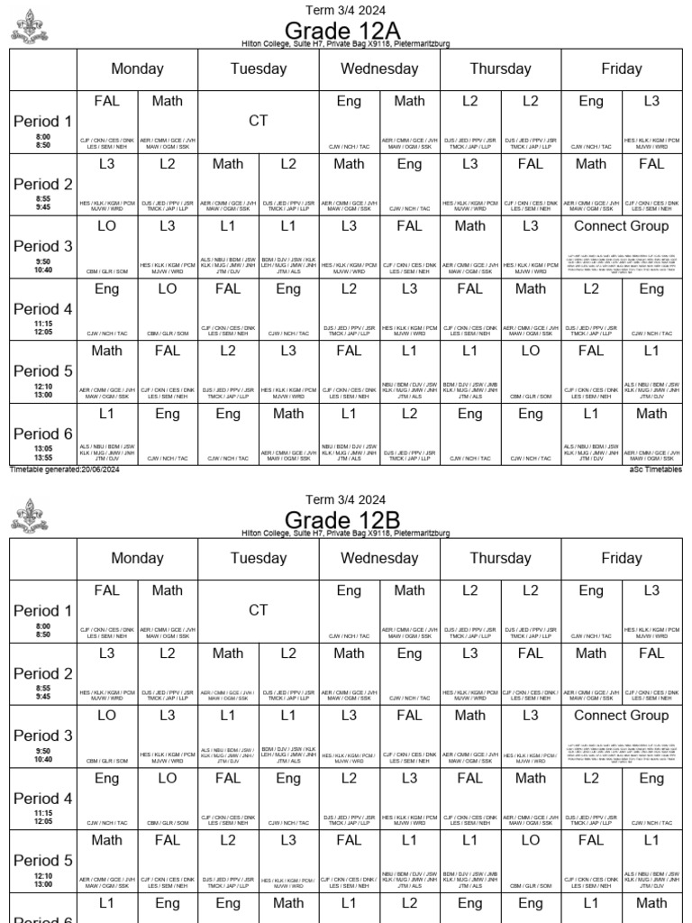 Timetablesclass Timetables | PDF