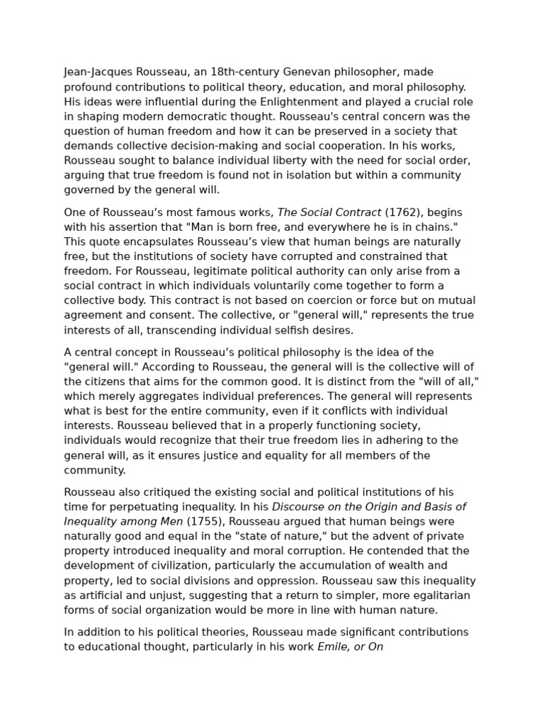 Rousseau's Philosophy on Freedom and Society | PDF | Jean Jacques ...