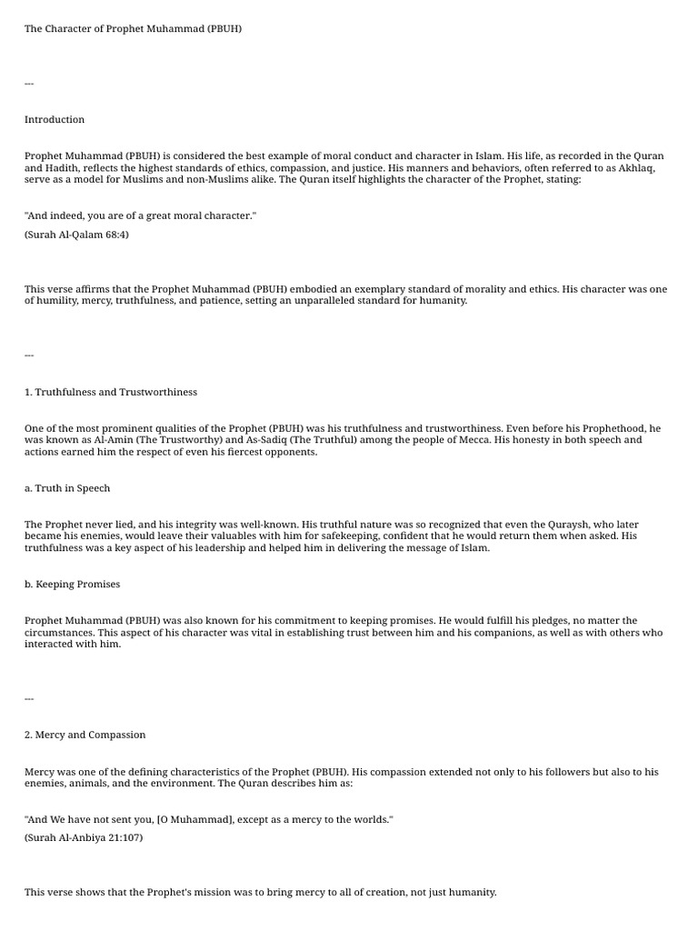 Character Traits of Prophet Muhammad (PBUH) | PDF | Muhammad ...