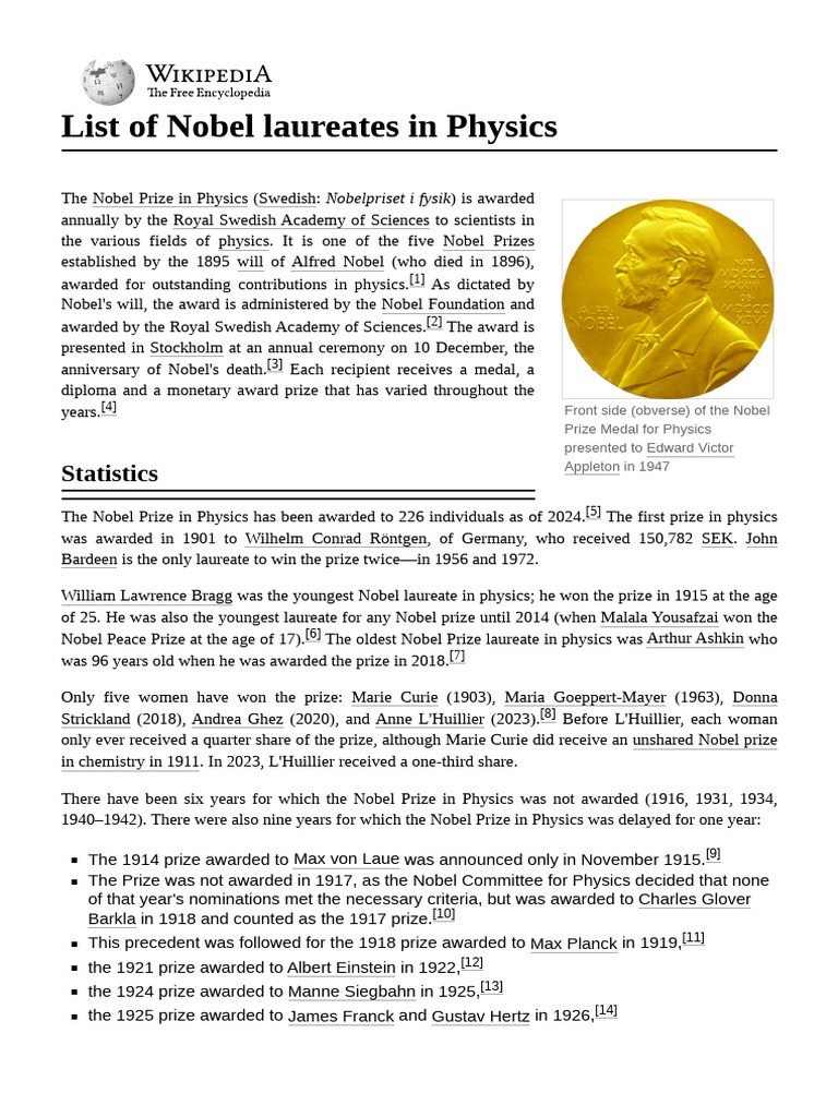 List of Nobel Laureates in Physics | PDF | Nobel Prize | Physics