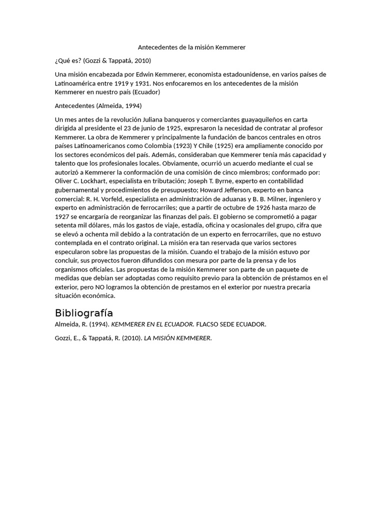 Antecedentes de La Mision Kemmerer | PDF