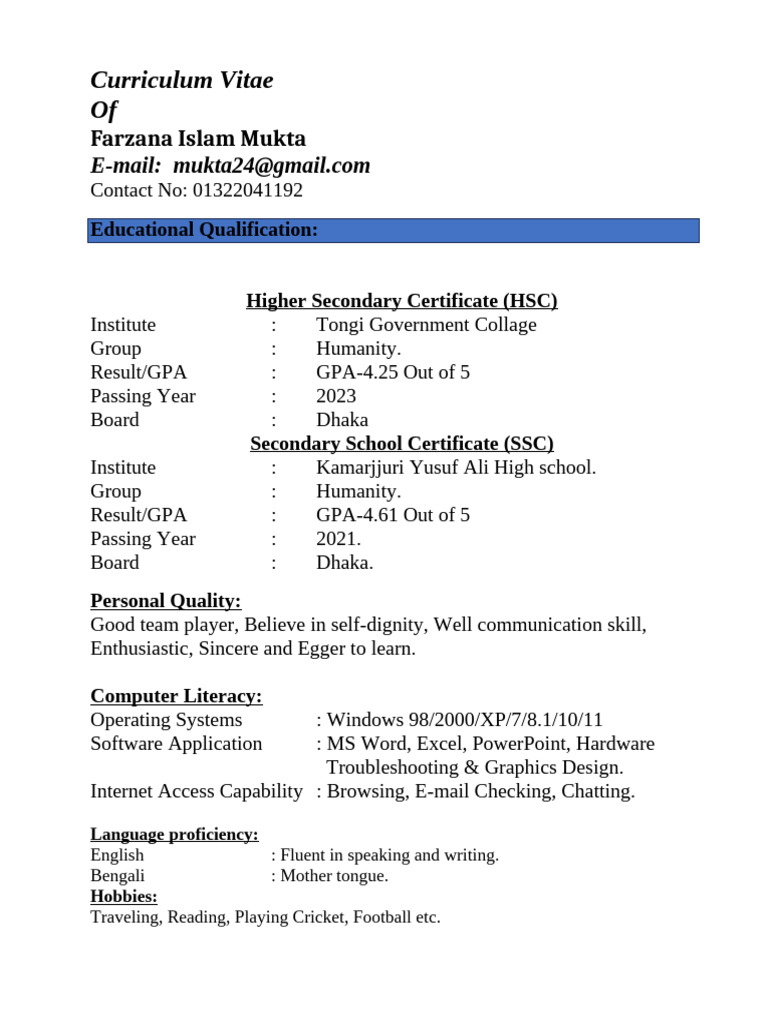 01resume of Mukta | PDF