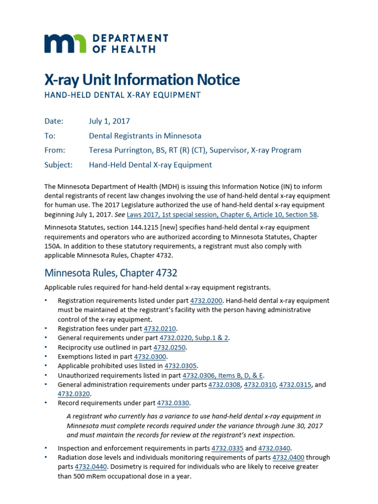 Minnesota Hand-Held Dental X-Ray Rules | PDF | X Ray | Radiography