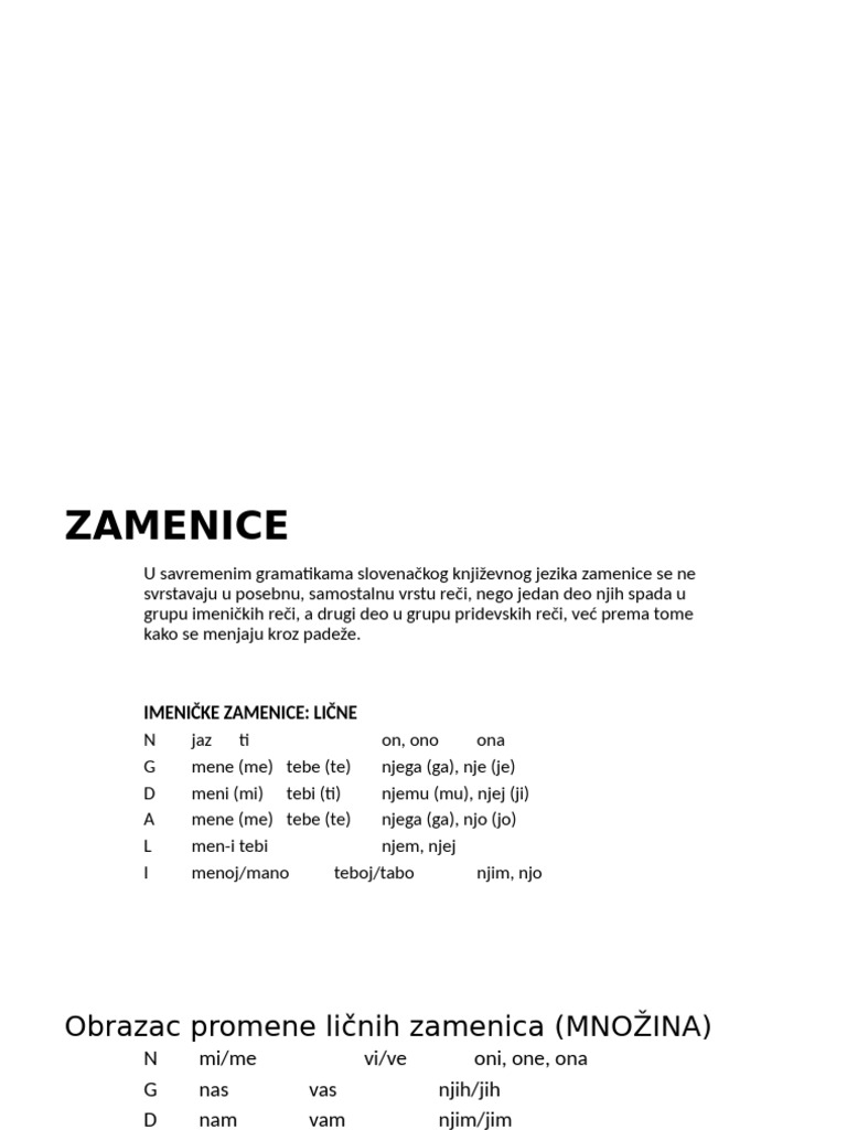 Zamenice - Uvodni Deo | PDF