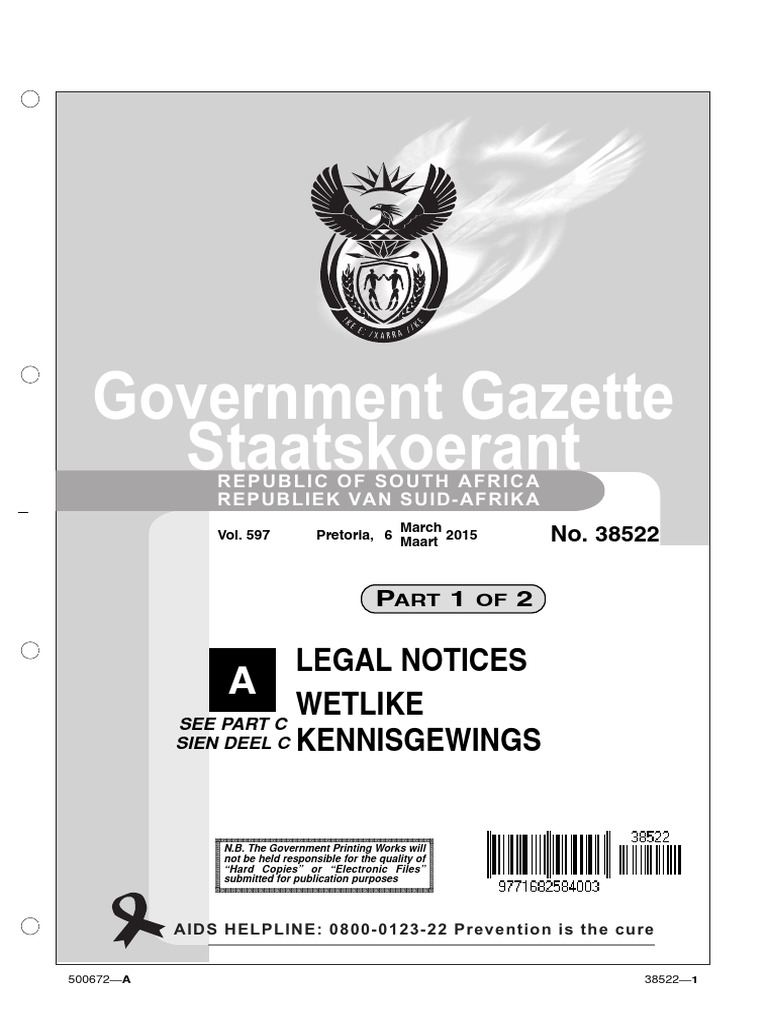 Za Government Gazette Legal Notices A Dated 2015-03-06 No 38522 Part 1 ...