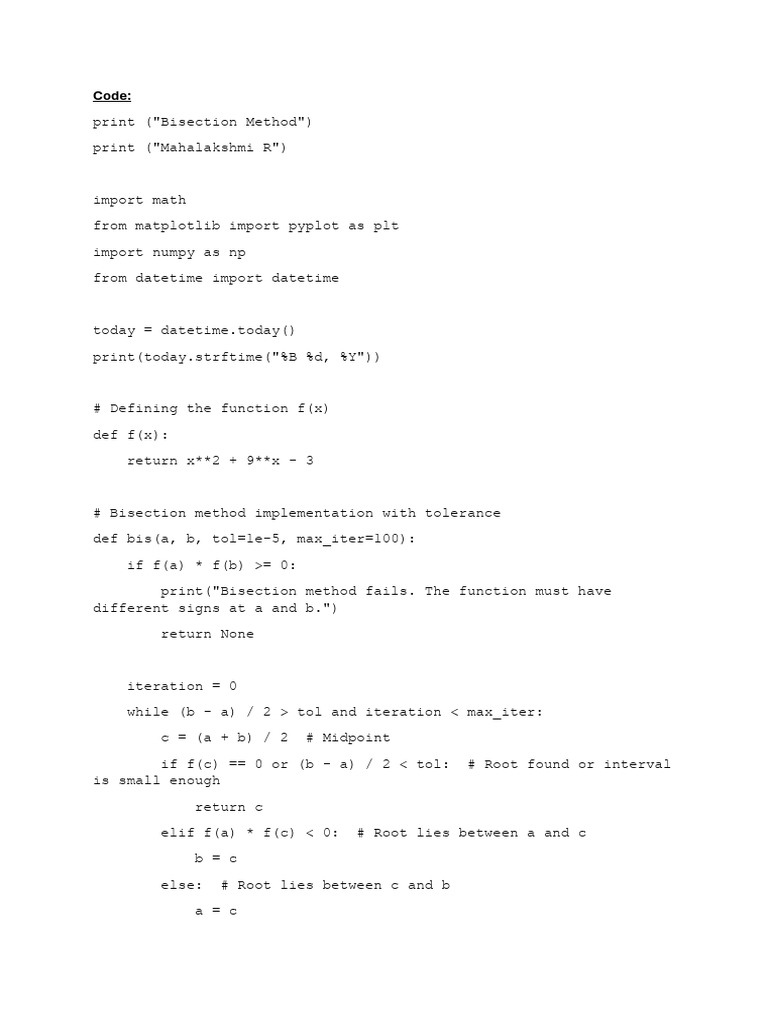 Bisection Method Mahalakshmi R | PDF