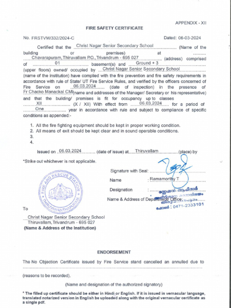Fire Safety Certificate | PDF