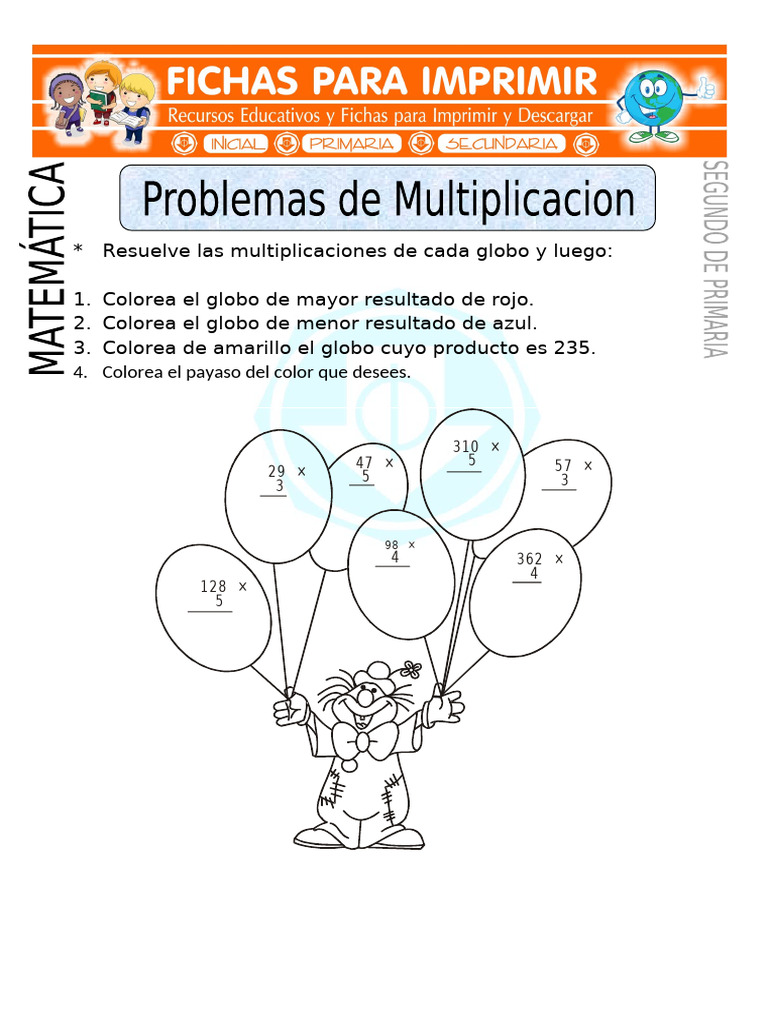 Ficha-de-Problemas-de-Multiplicacion-para-Segundo-de-Primaria | PDF