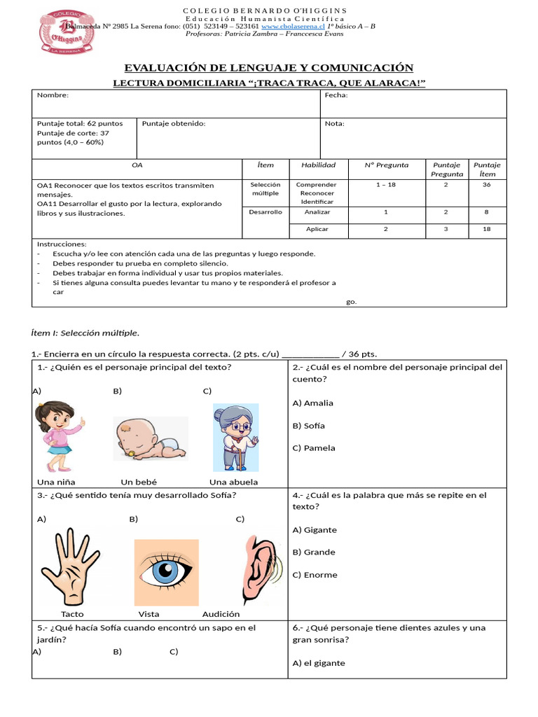 EvaluaciÃ N Libro Traca Traca Que Alaraca | PDF