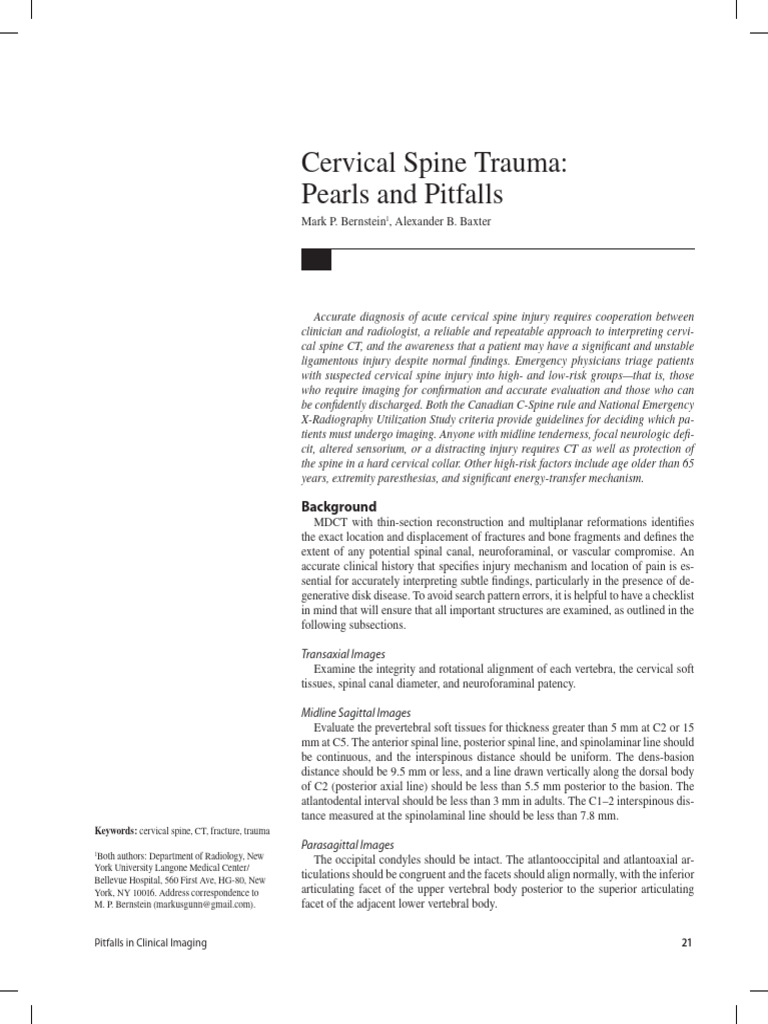 Cervical Spine Trauma Pearls and Pitfalls | PDF | Vertebral Column ...