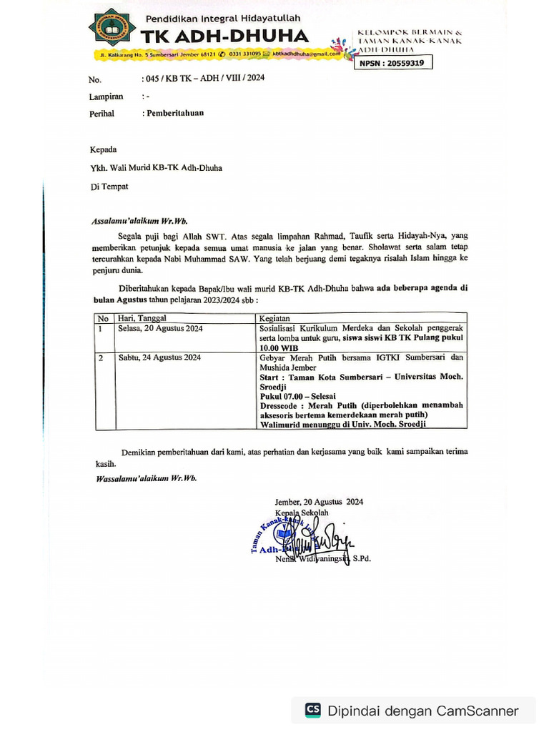 Surat Gebyar Merah Putih Dan Pulang Awal | PDF