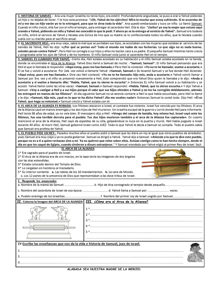 Ficha SAMUEL JUEZ DE ISRAEL para El Alumno | PDF | Arca de la Alianza ...