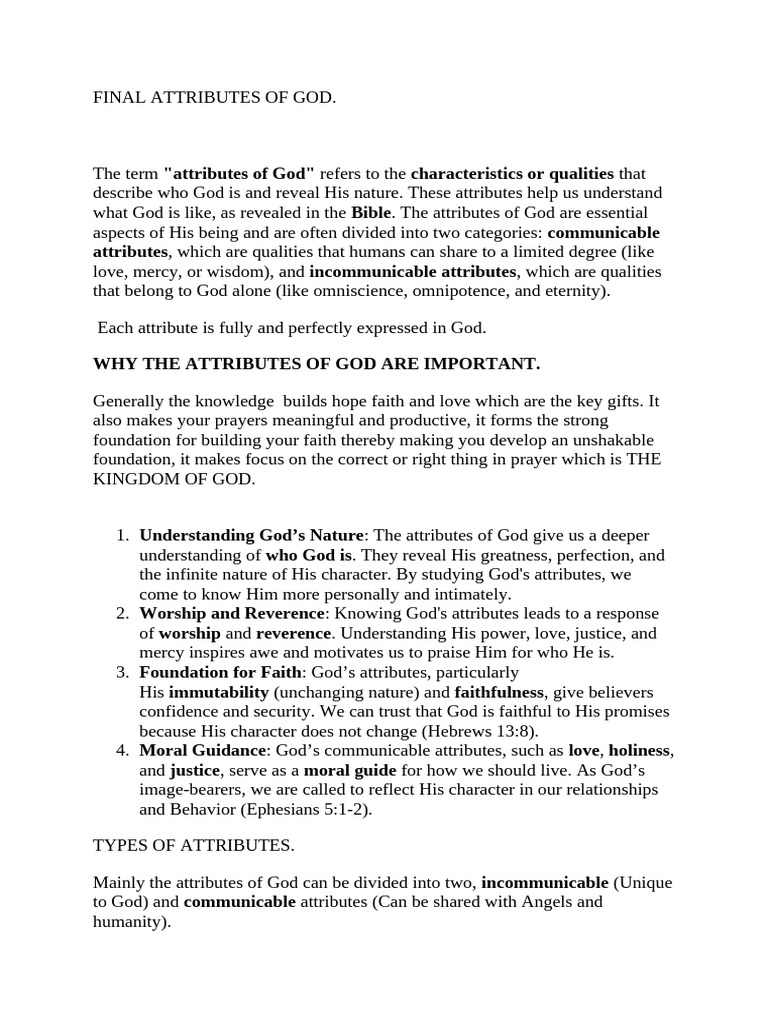 Final Attributes of God | PDF | Grace In Christianity | Salvation