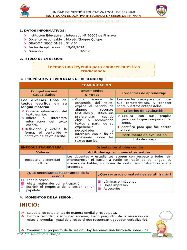 SESIÓN ... - LUNES, 19 - 08 - 2024 - Leemos Una Leyenda para Conocer Nuestras Tradiciones - C ...