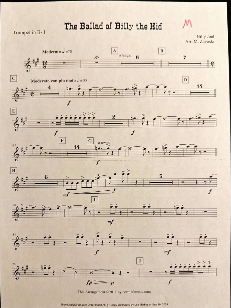 Bb Trumpet 1 ballad of Billy the kid | PDF