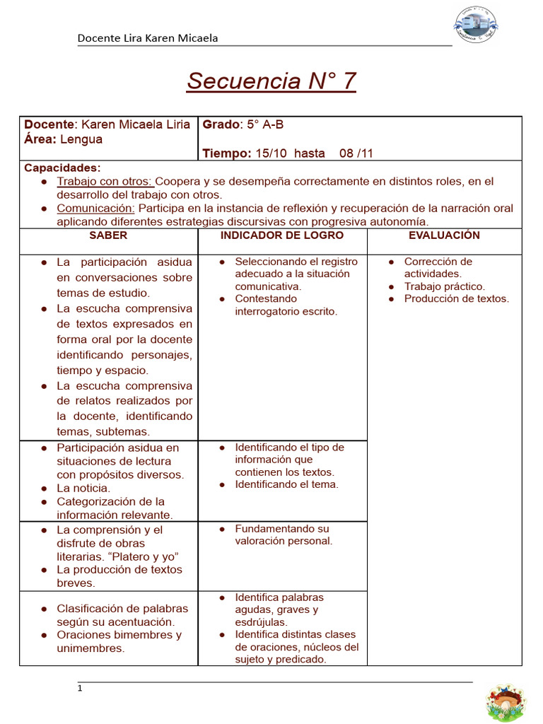 SECUENCIA LENGUA Octubre 5 ° | PDF