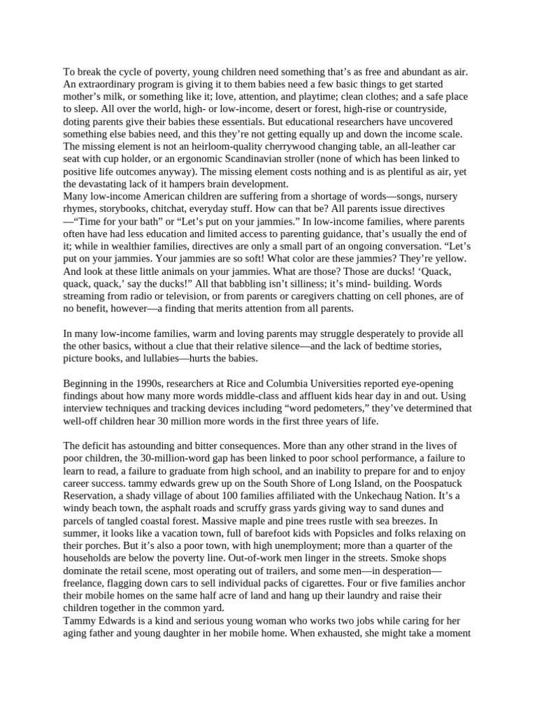 To Break The Cycle of Poverty | PDF | Essays | Critical Thinking