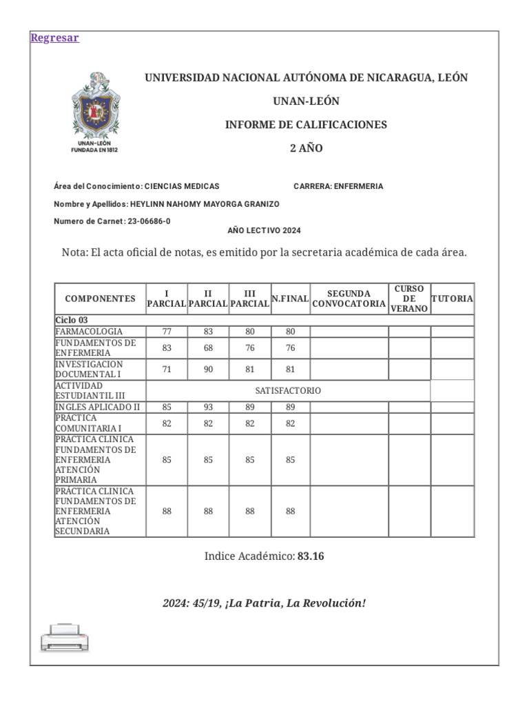 Informe de Notas I Semestre | PDF