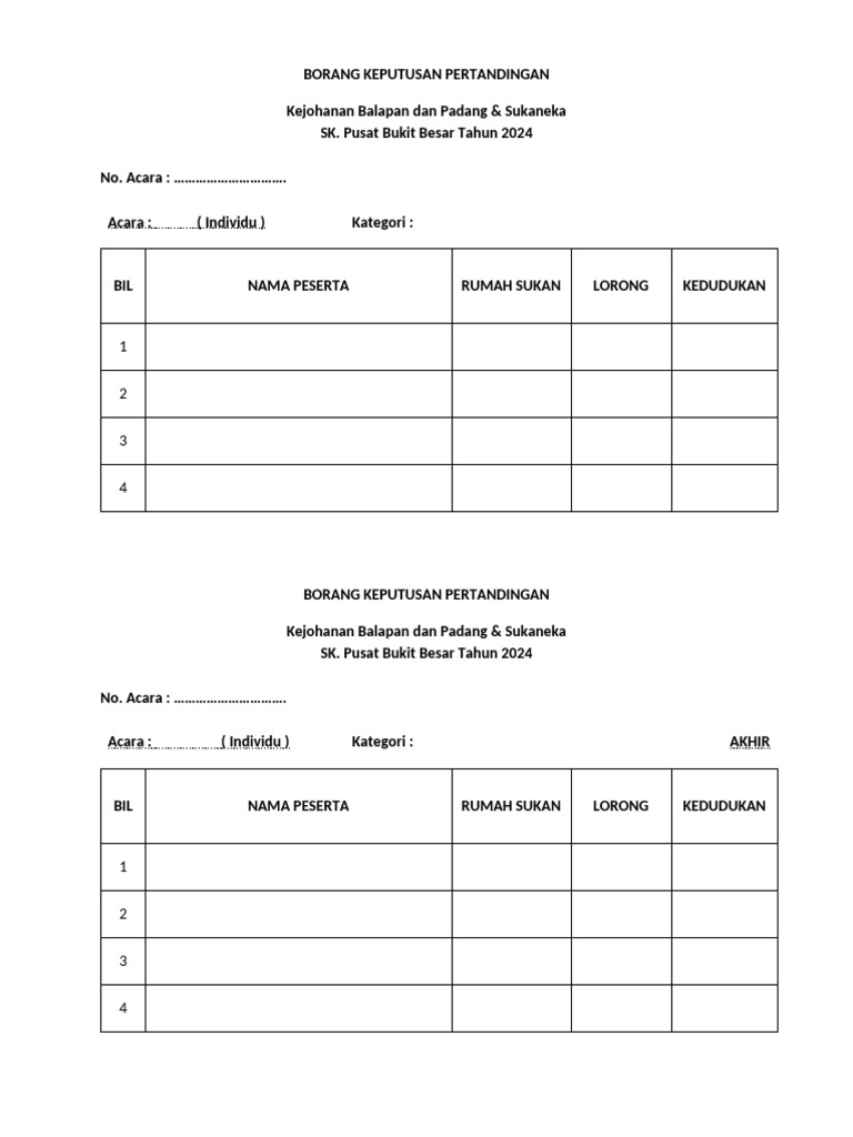 Borang Peserta Belapan&padang | PDF