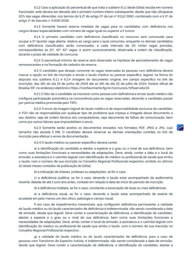 Concurso Deficiencia trf1 | PDF | Deficiência