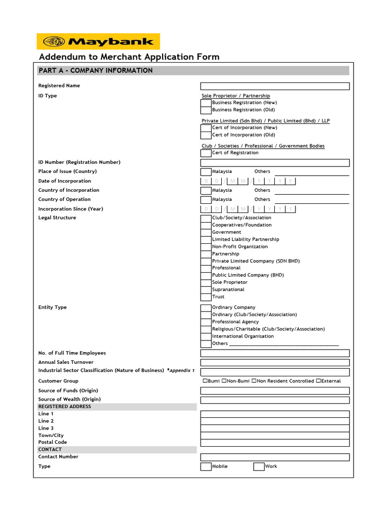 Addendum to Merchant Application Form_Company Information 1502 | PDF ...