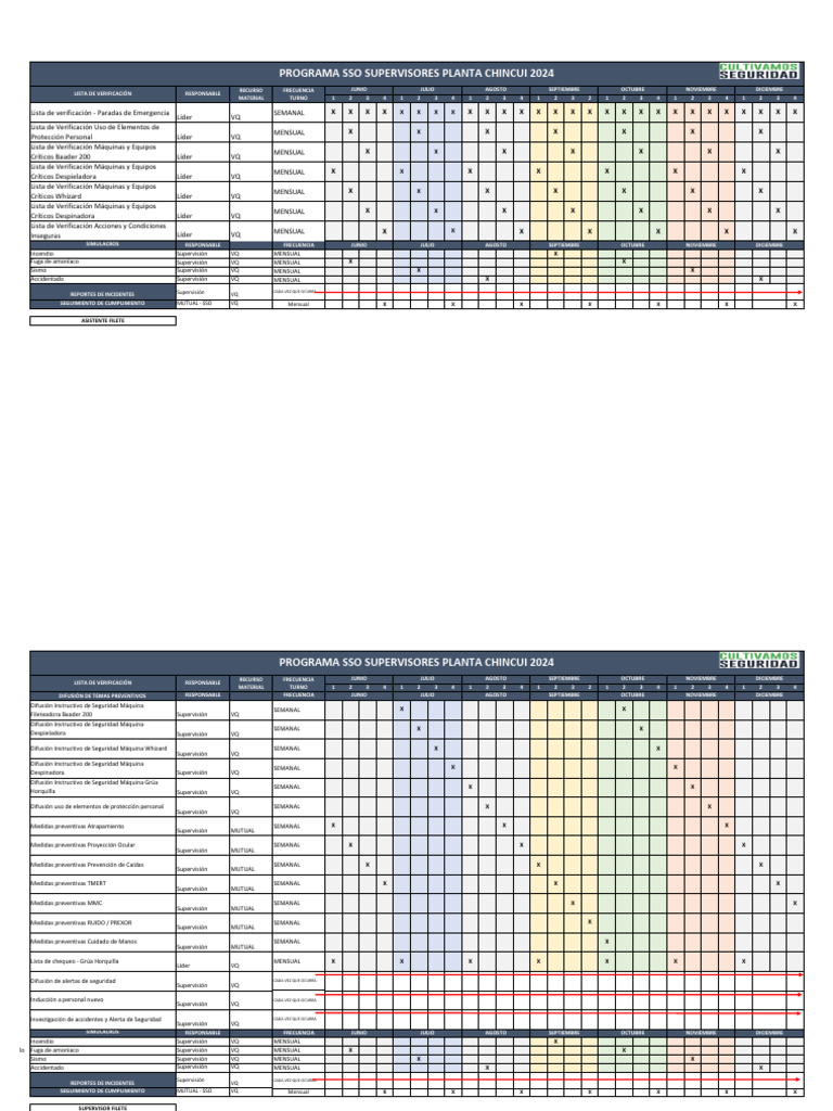 Gantt Programa Seguridad y Salud Supervisores Planta 2024 | PDF