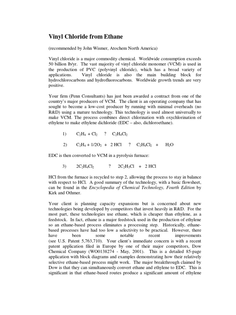 Vinyl Chloride From Ethane | PDF | Polyvinyl Chloride | Chemical Substances