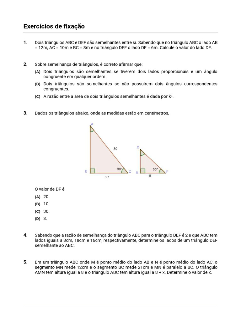 Atividade Sobre Semelhanã A de Triã Ngulos | PDF