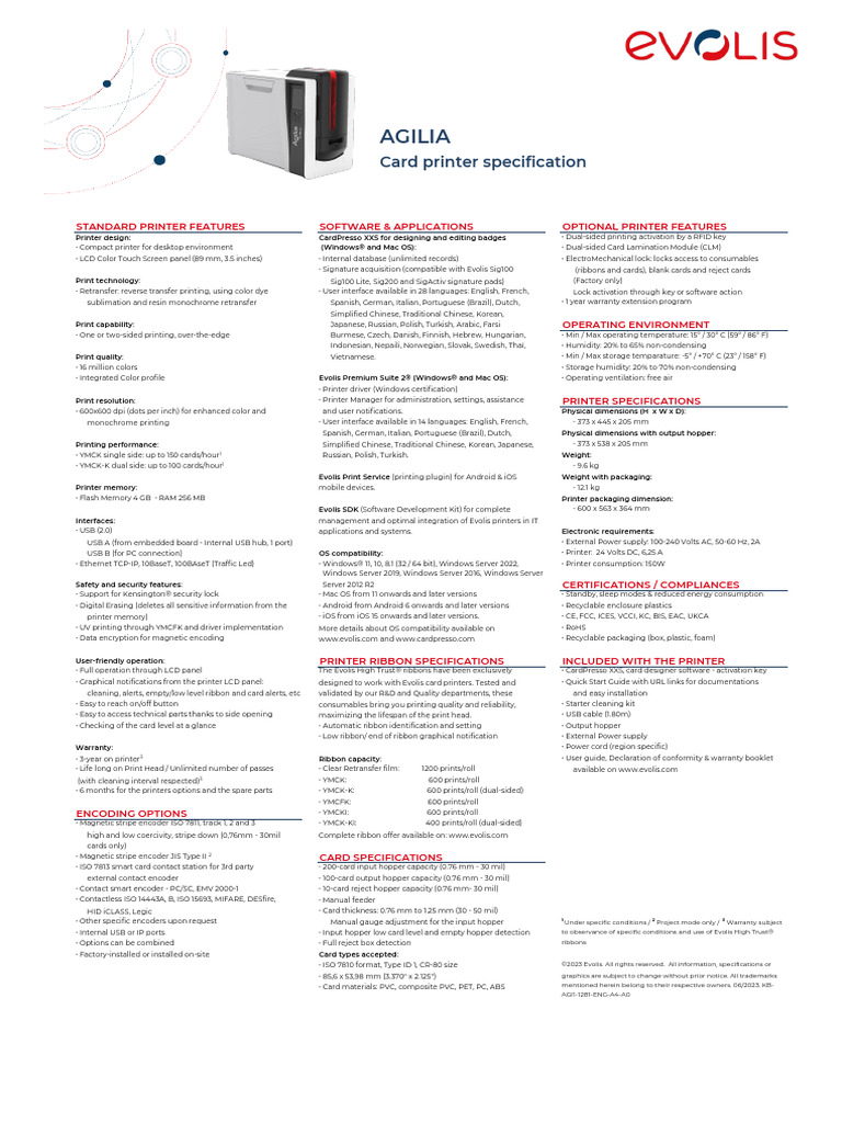 Specsheet Agilia Eng | PDF | Printer (Computing) | Microsoft Windows