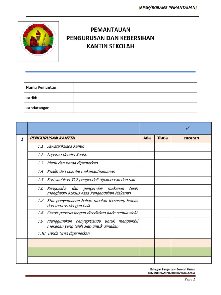 Instrumen Pemantauan - KANTIN | PDF