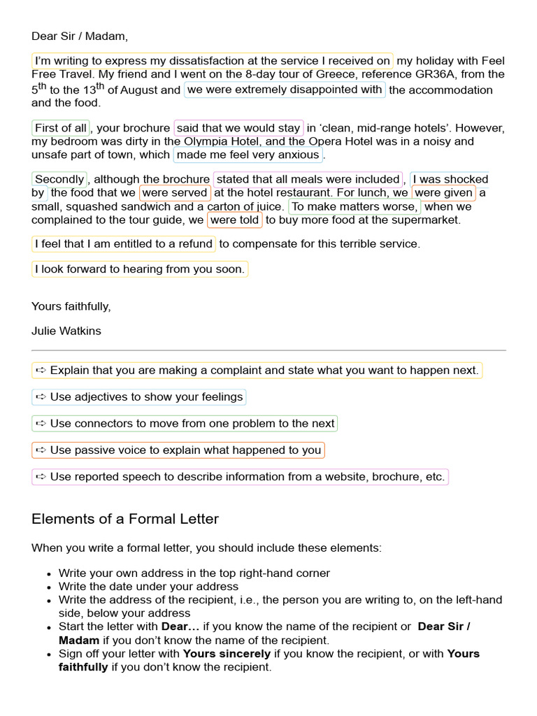 Formal Letter of Complaint | PDF | Verb | Linguistic Typology
