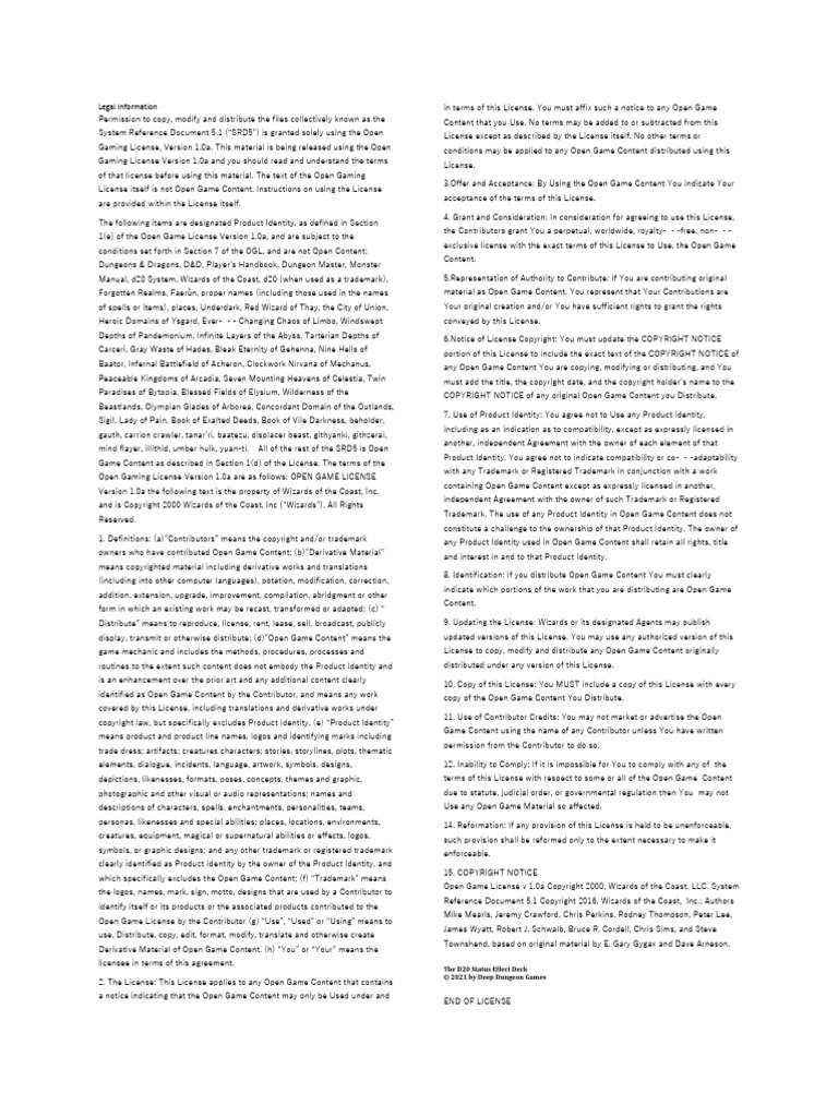 The D20 Status Effect Deck SRD | PDF | D20 System | Dungeons & Dragons