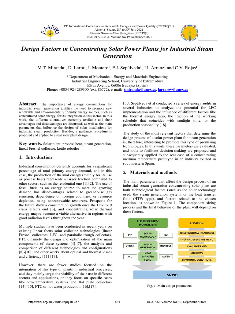 Design Factors in Concentrating Solar Power Plants For Industrial Steam Generation | PDF | Heat ...