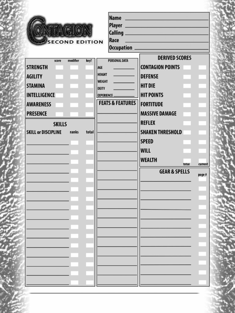 Contagion 2 e Character Sheet | PDF