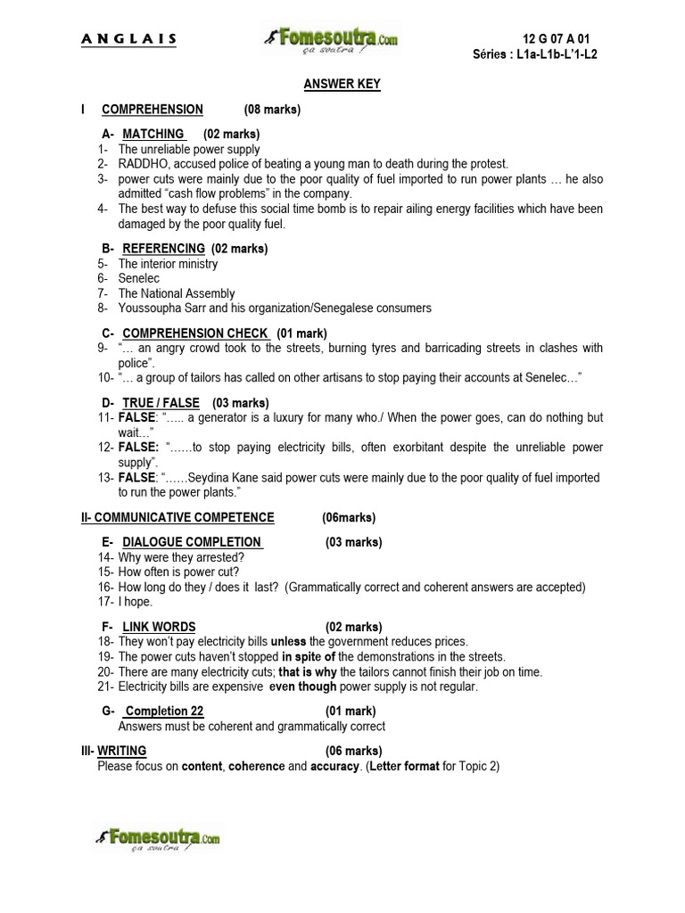 612a27e75083ccorrige Sujet D Anglais Bac l1 l2 2012 Senegal | PDF