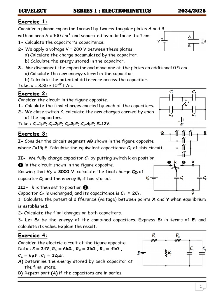 Series 1 - Elect - S1 - 2024 - 2025 | PDF | Capacitor | Capacitance