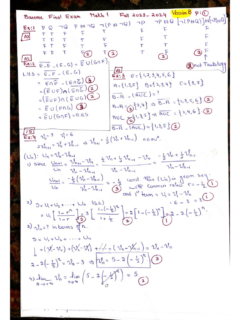 Final Math 1 Fall 2024 Version B | PDF