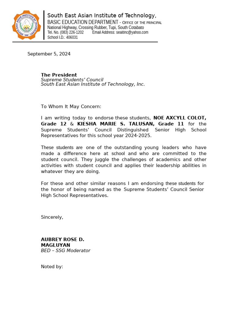 RECOMMENDATION LETTER SSC Rep. | PDF
