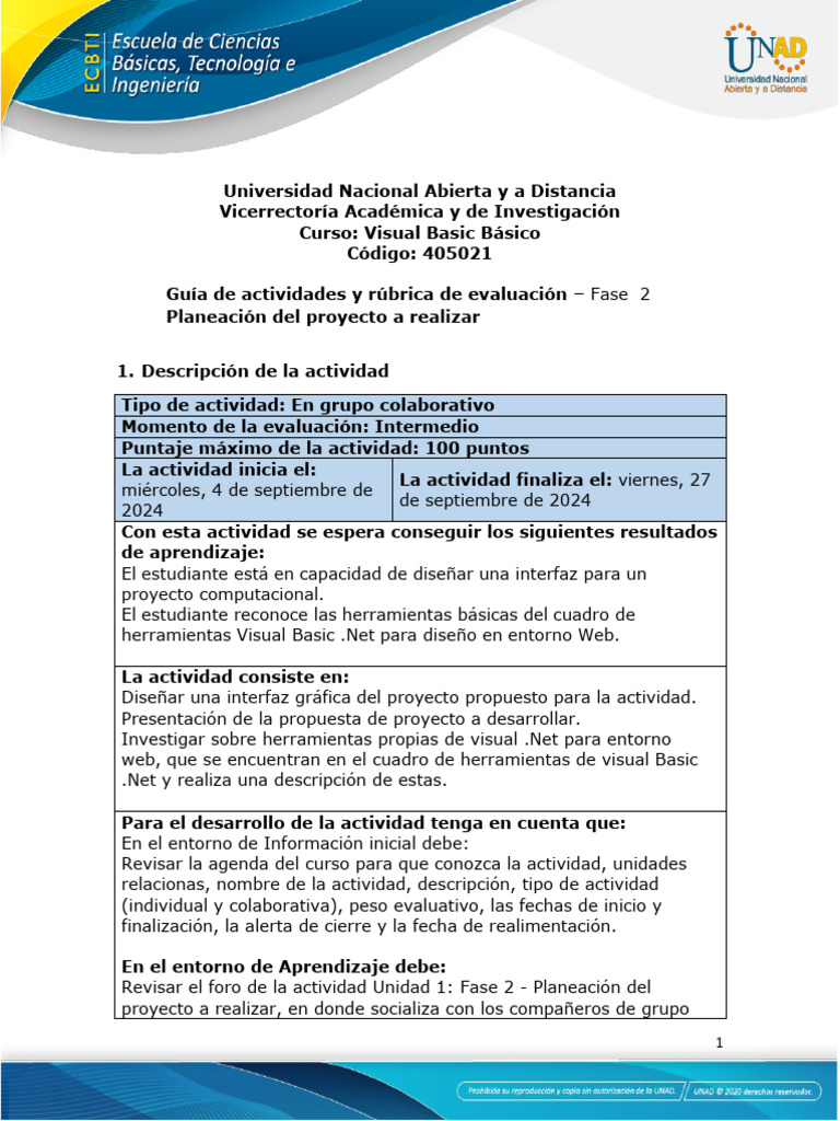 Guía de Actividades y Rúbrica de Evaluación - Unidad 1 - Fase 2 - Planeación Del Proyecto A ...